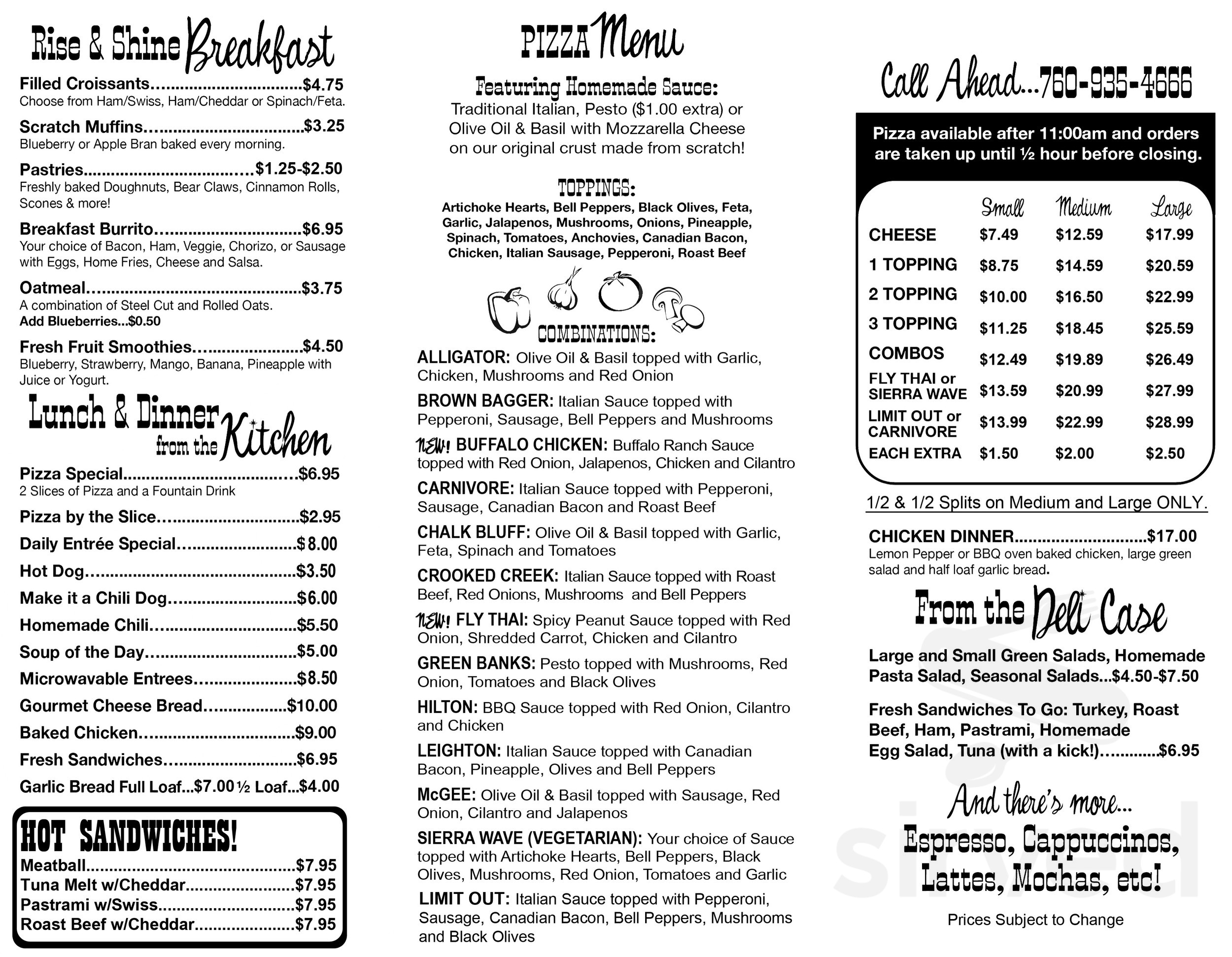 Crowley Lake General Store menu in Crowley Lake, California, USA