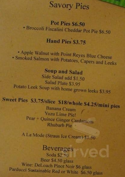 Menu - Petaluma CA's Petaluma Pie Company | Sirved