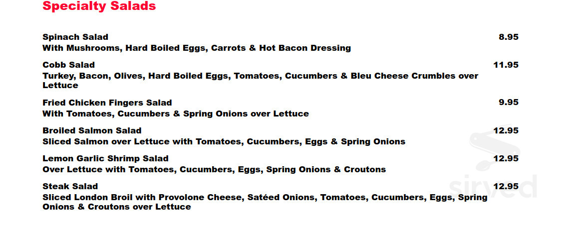 Mountain View Diner menu in Charles Town, West Virginia, USA