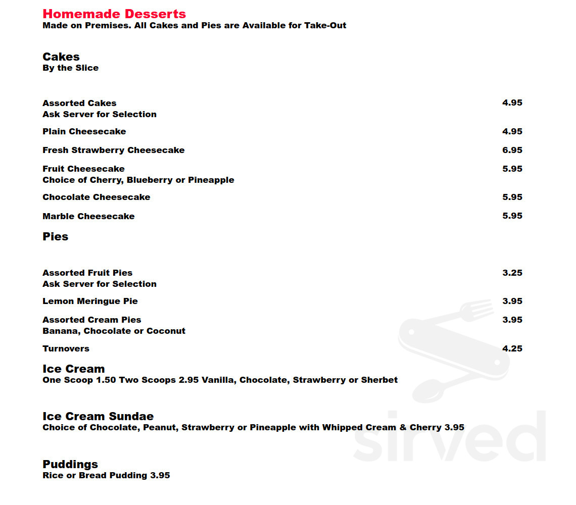 Mountain View Diner menu in Charles Town, West Virginia, USA