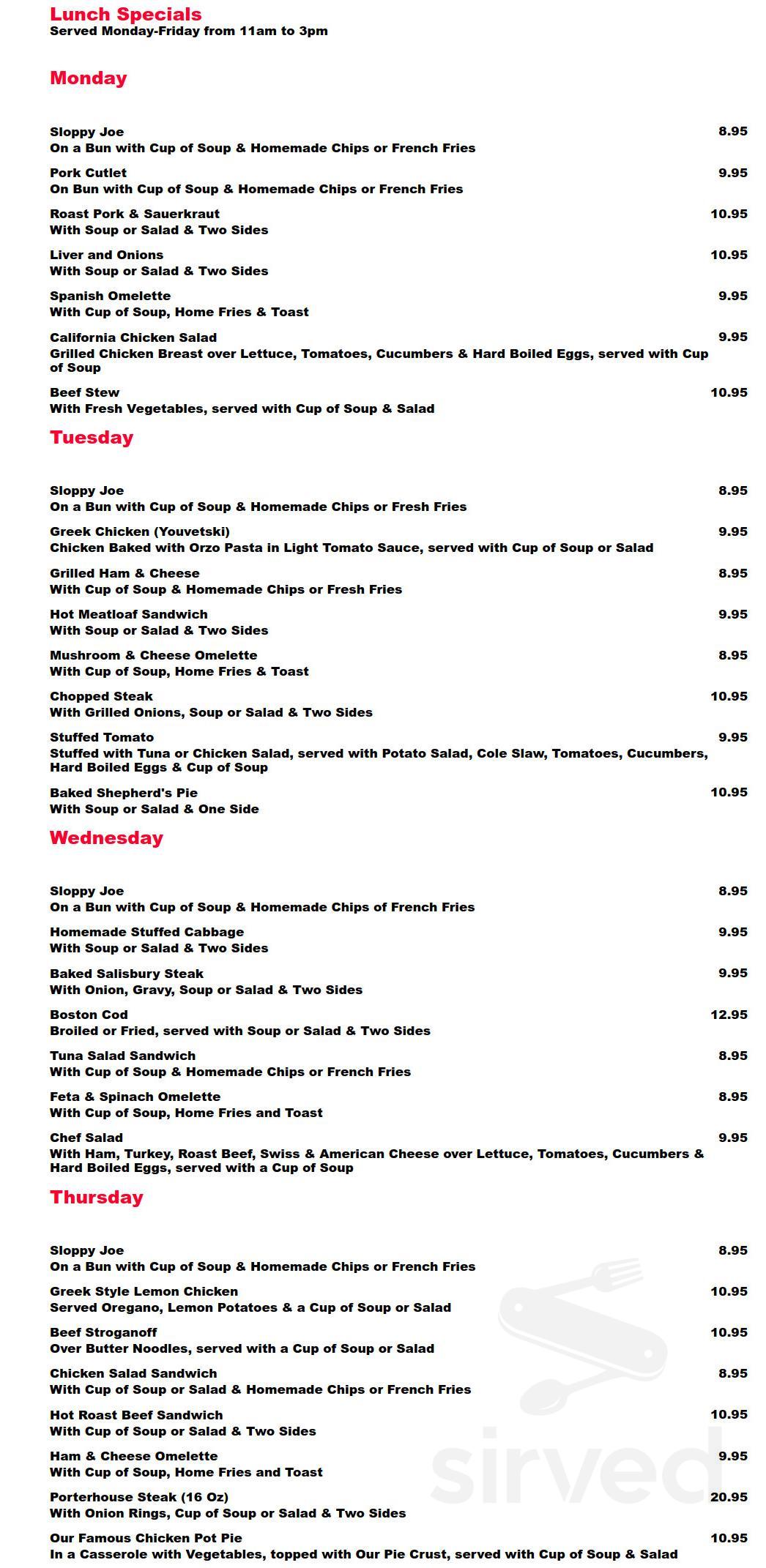 Mountain View Diner menu in Charles Town, West Virginia, USA