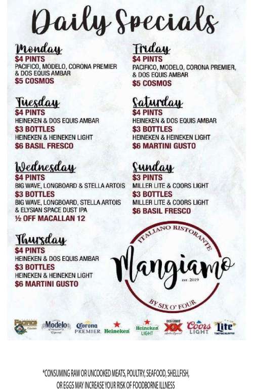 Mangiamo by 604 menu in Honolulu, Hawaii, USA