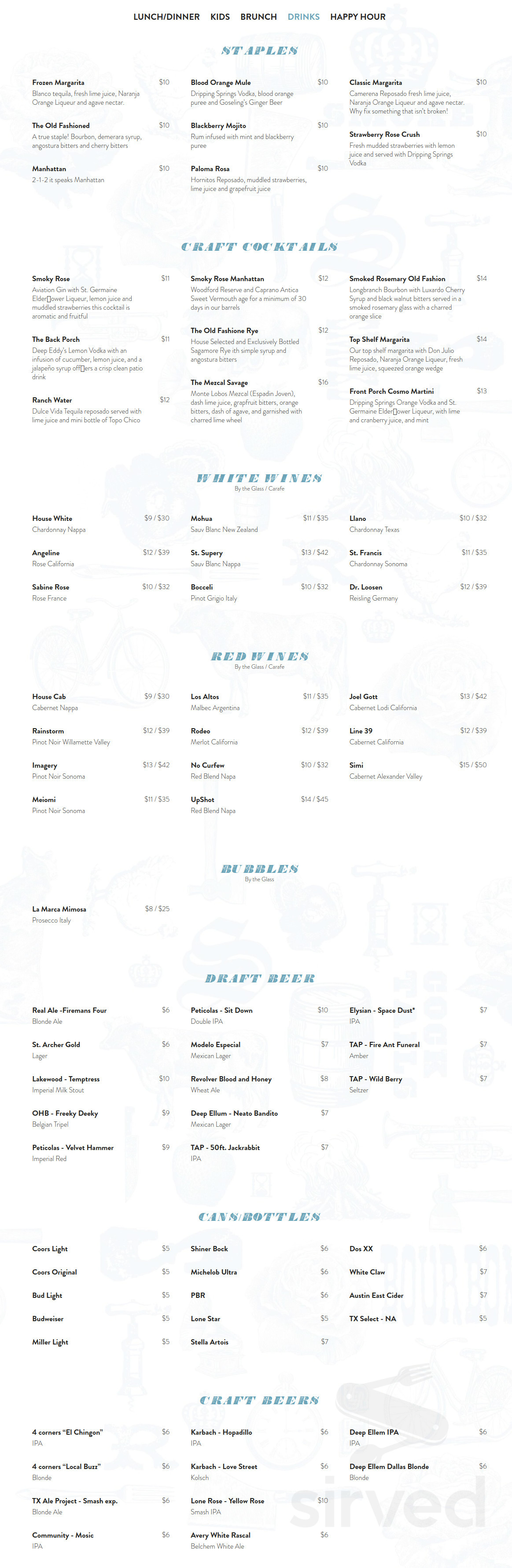 Smoky Rose menu in Dallas, Texas, USA