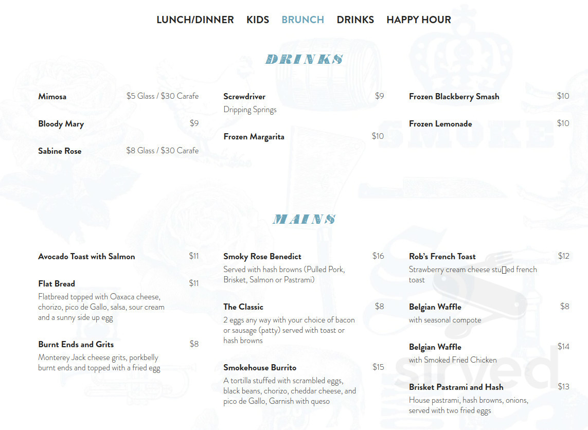 Smoky Rose menu in Dallas, Texas, USA