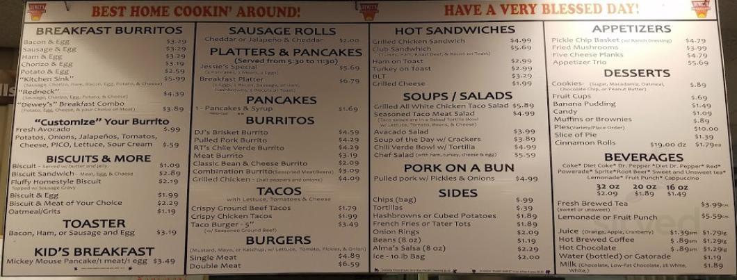 Menu for Dewey's Breakfast Shop in Odessa, TX | Sirved