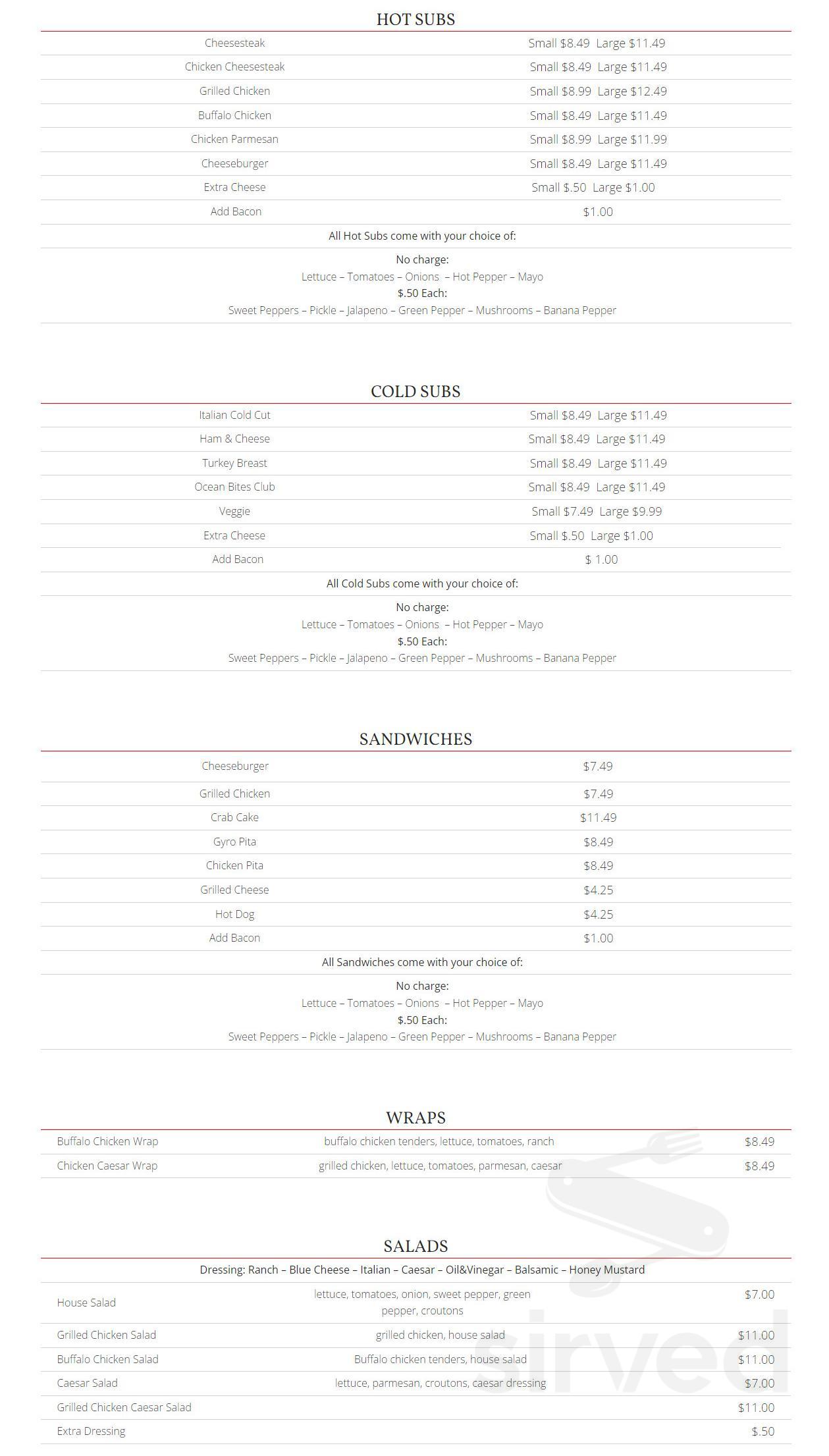 Ocean Bites menu in Ocean City, Maryland, USA