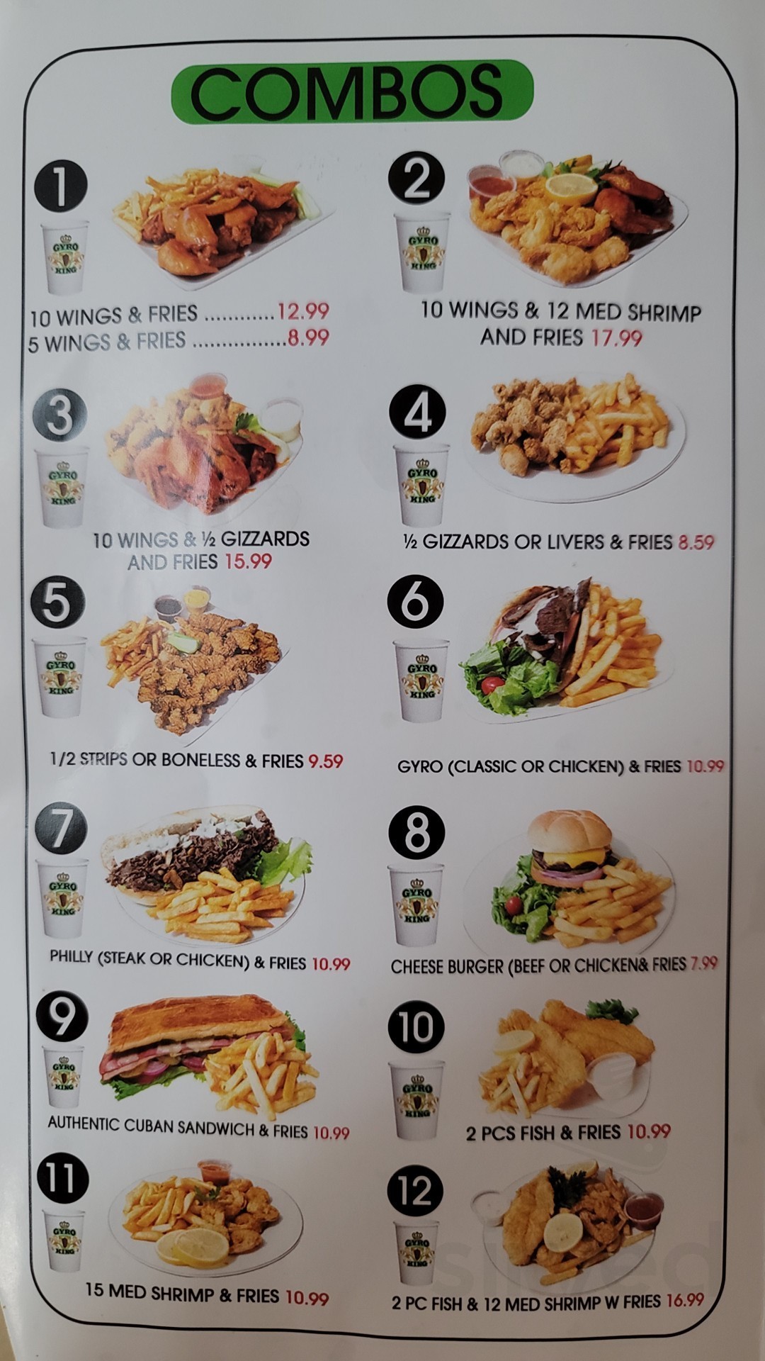 Gyro King menu in Jacksonville, Florida, USA