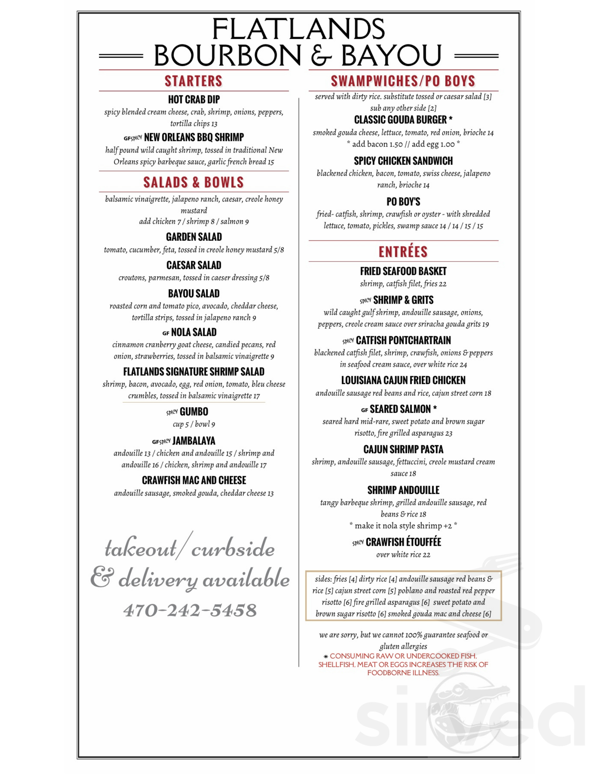 Flatlands Bourbon and Bayou menu in Alpharetta, Georgia, USA