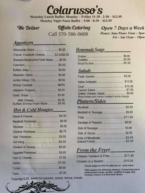 Colarusso's Cafe menu in Clarks Summit, Pennsylvania, USA
