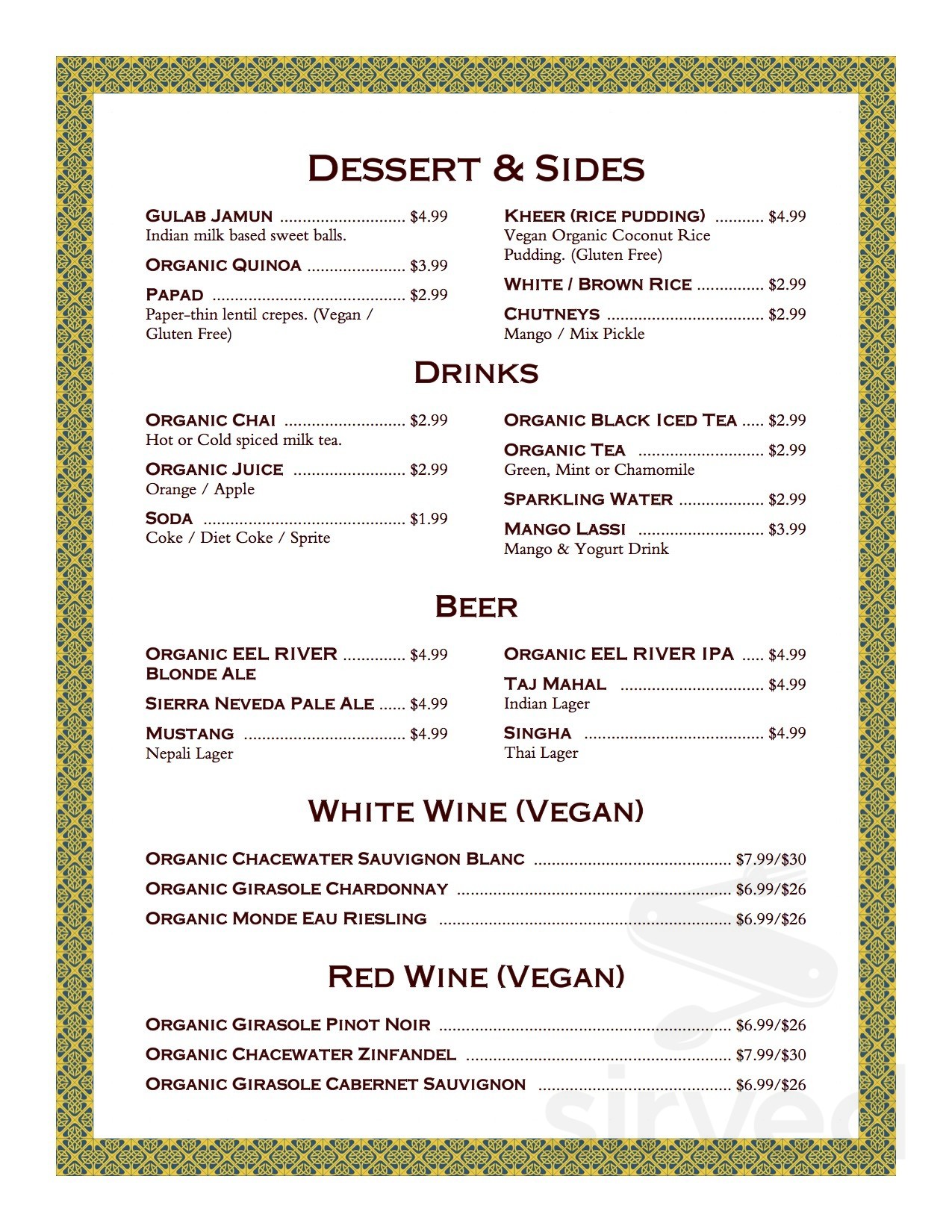 Menu - Sebastopol CA's Kathmandu Cafe & Grill - Taste Of Nepal | Sirved