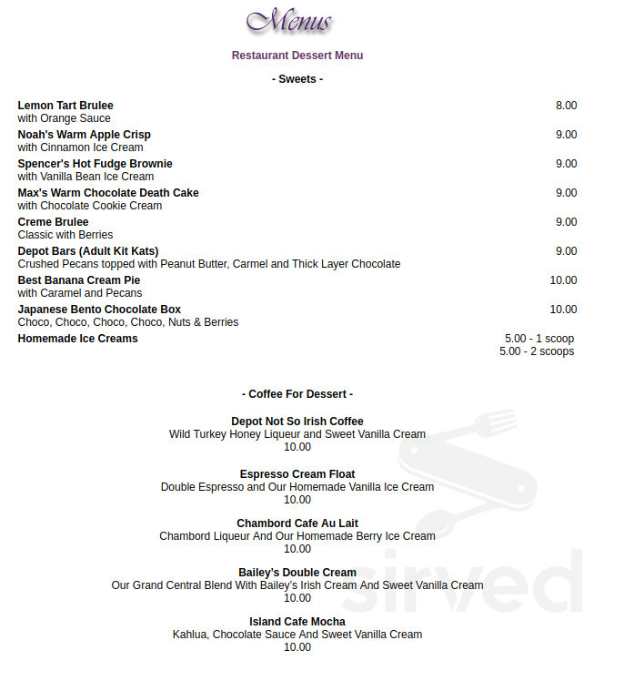 Depot Restaurant menu in Torrance, California, USA