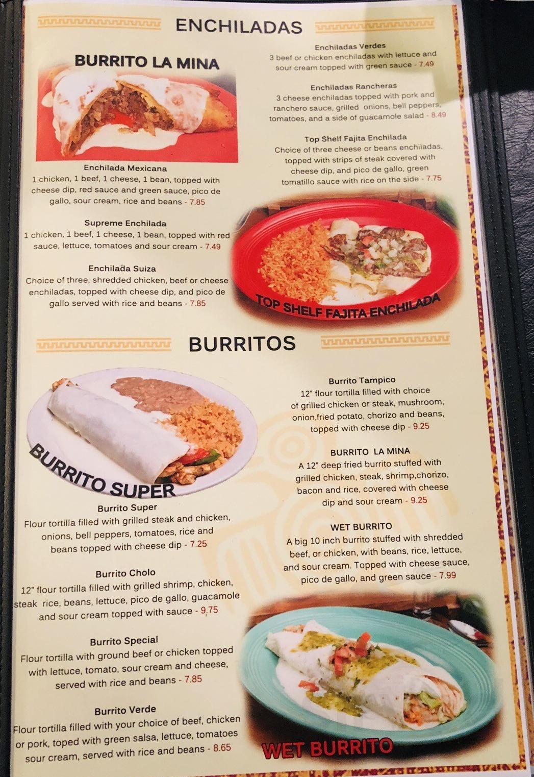 La Mina Mexican Restaurant menus in Burnsville, Mississippi, United States