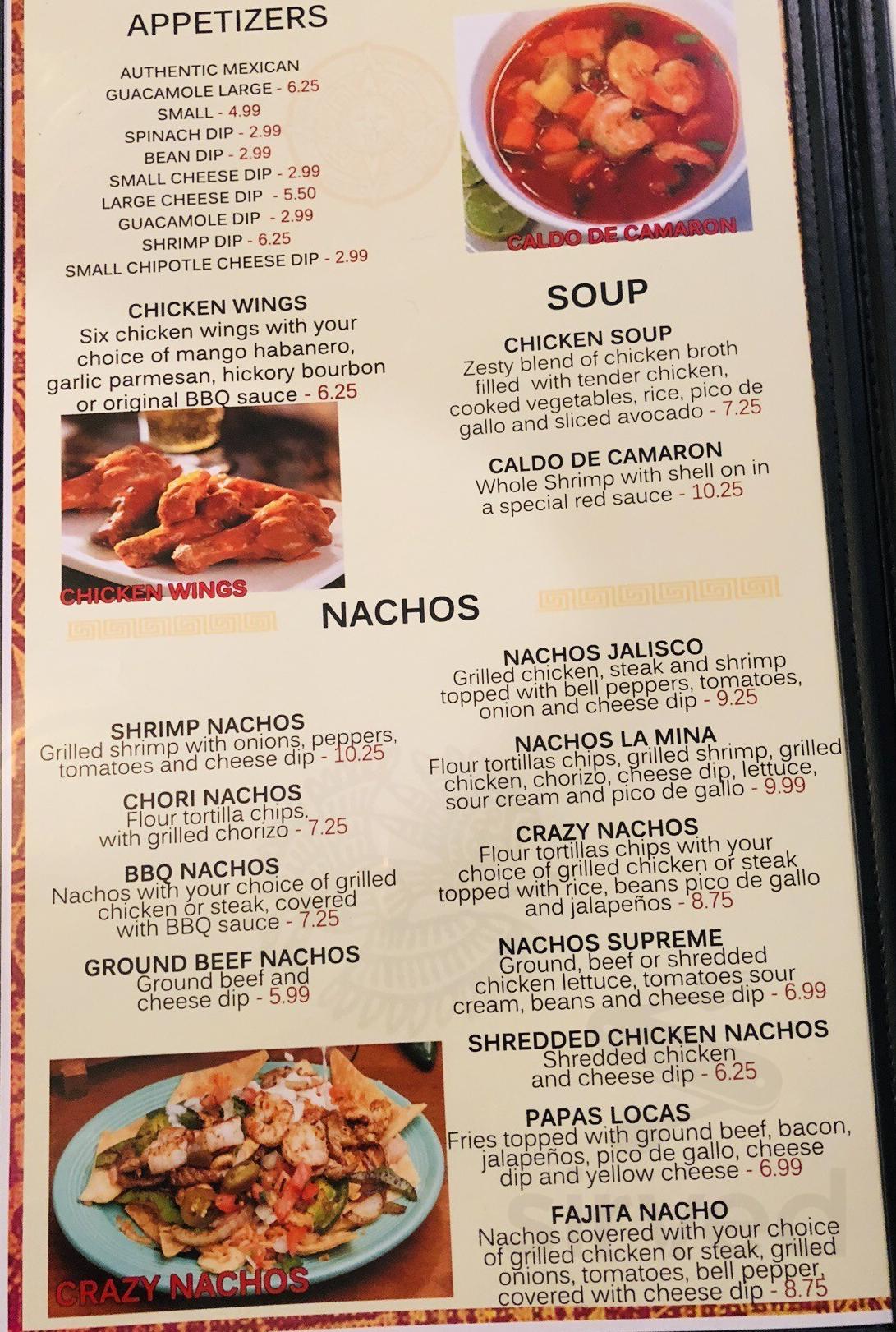 La Mina Mexican Restaurant menus in Burnsville, Mississippi, United States