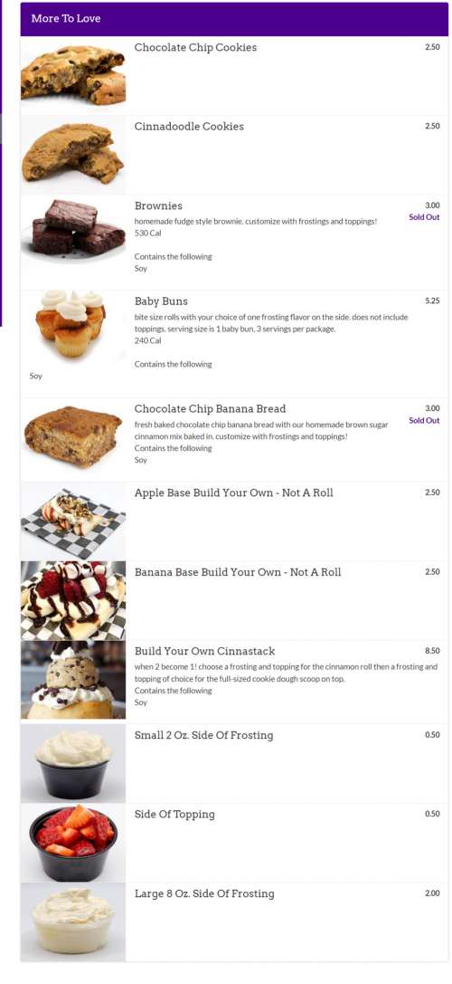 Cinnaholic menu in Evanston, Illinois, USA