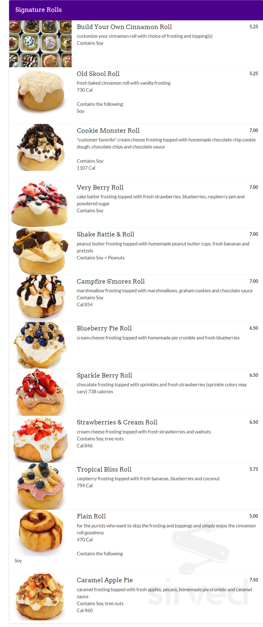 Cinnaholic menu in Evanston, Illinois, USA