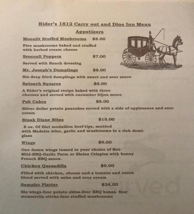 Menu for Riders Inn in Painesville, OH | Sirved
