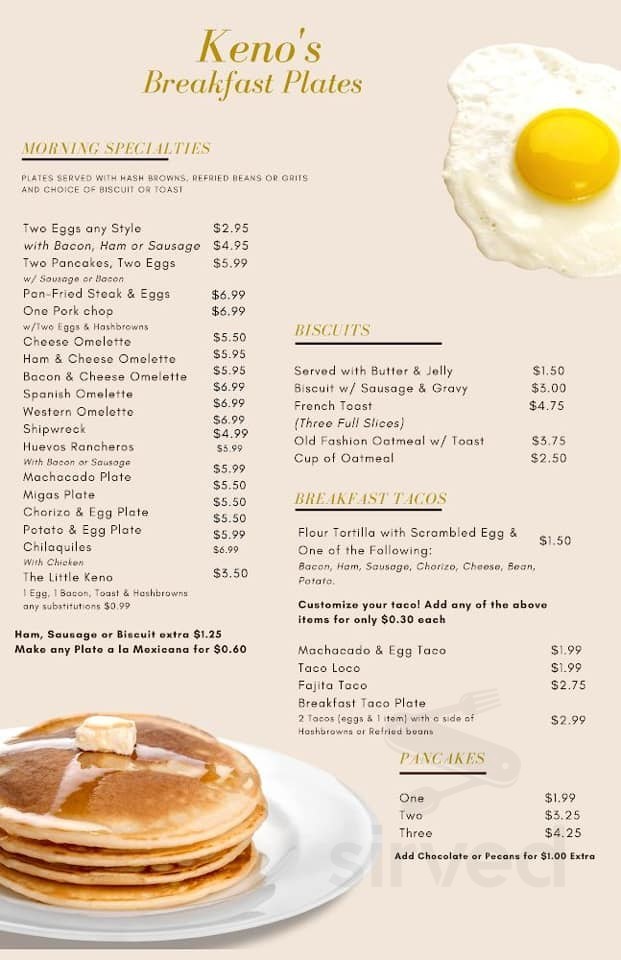 Menu for Keno Cafe in Weslaco, TX | Sirved