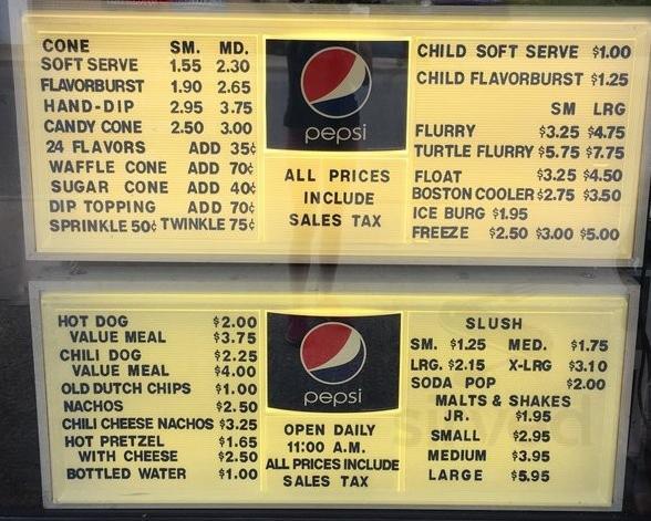 Dairy Kream menu in Manistique, Michigan, USA