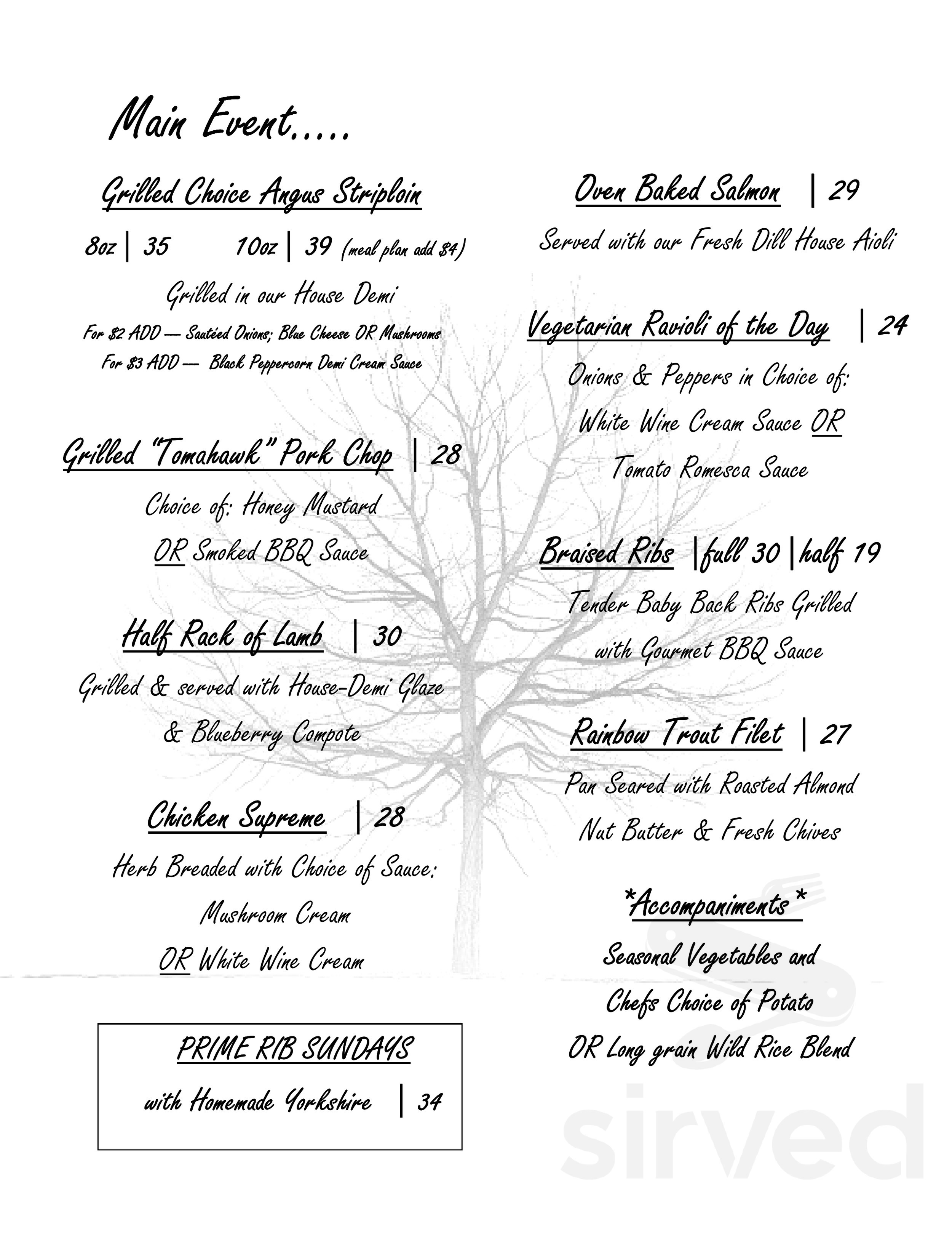 Bonnie View Inn menus in Haliburton, Ontario, Canada
