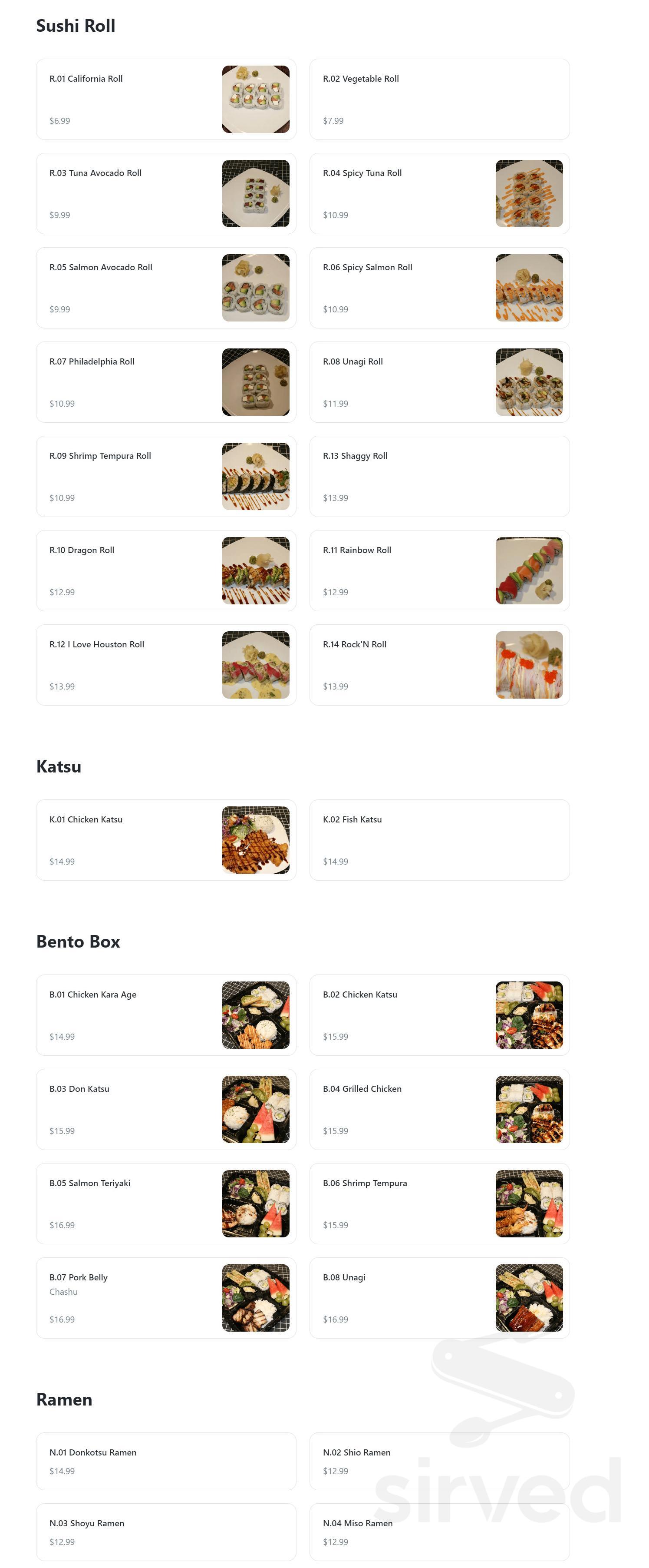 Sushi Hara menu in Katy, Texas, USA