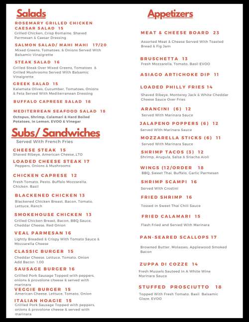 Castiglia's Italian Restaurant menu in Fredericksburg, Virginia, USA