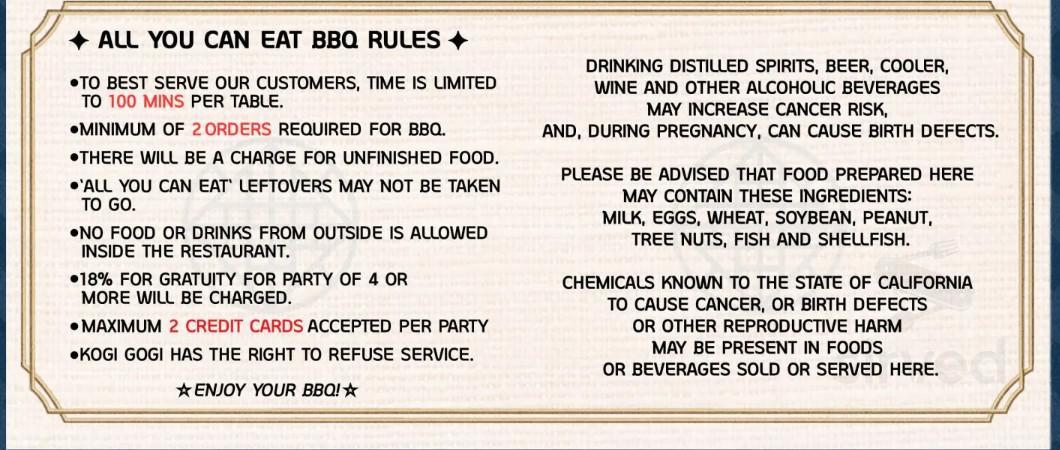 Menu for Kogi Gogi BBQ in San Francisco, California, United States