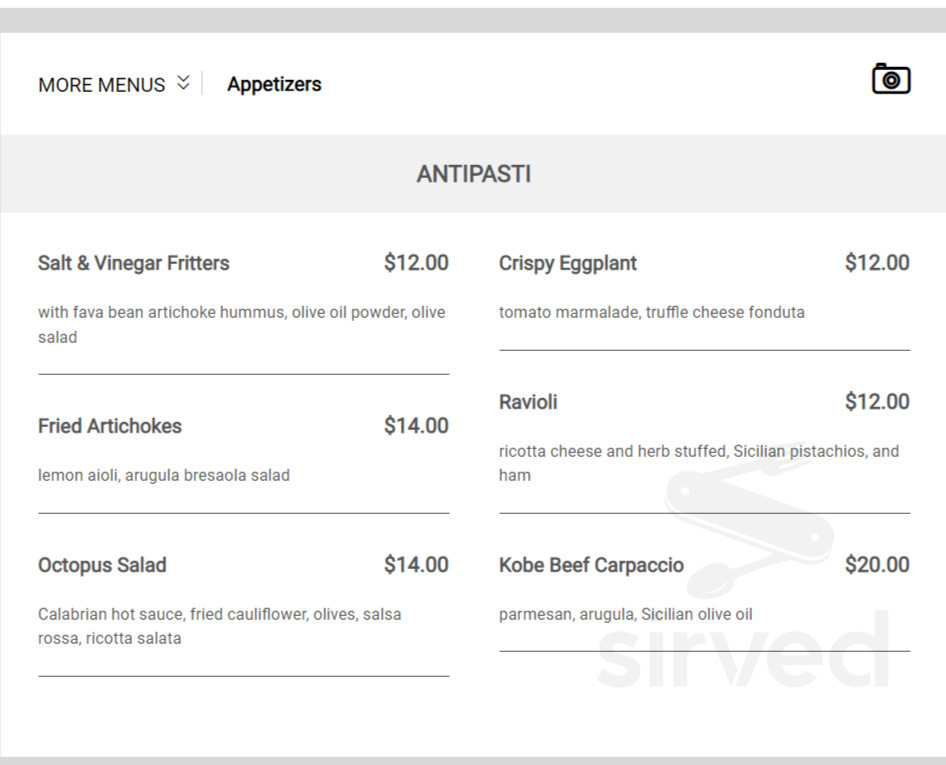 Cena menu in Tampa, Florida, USA