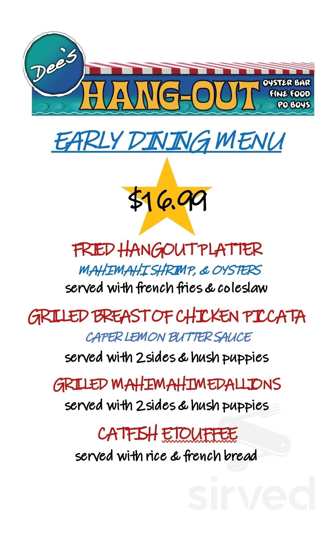Dee's Hang Out menus in Panama City Beach, Florida, United States