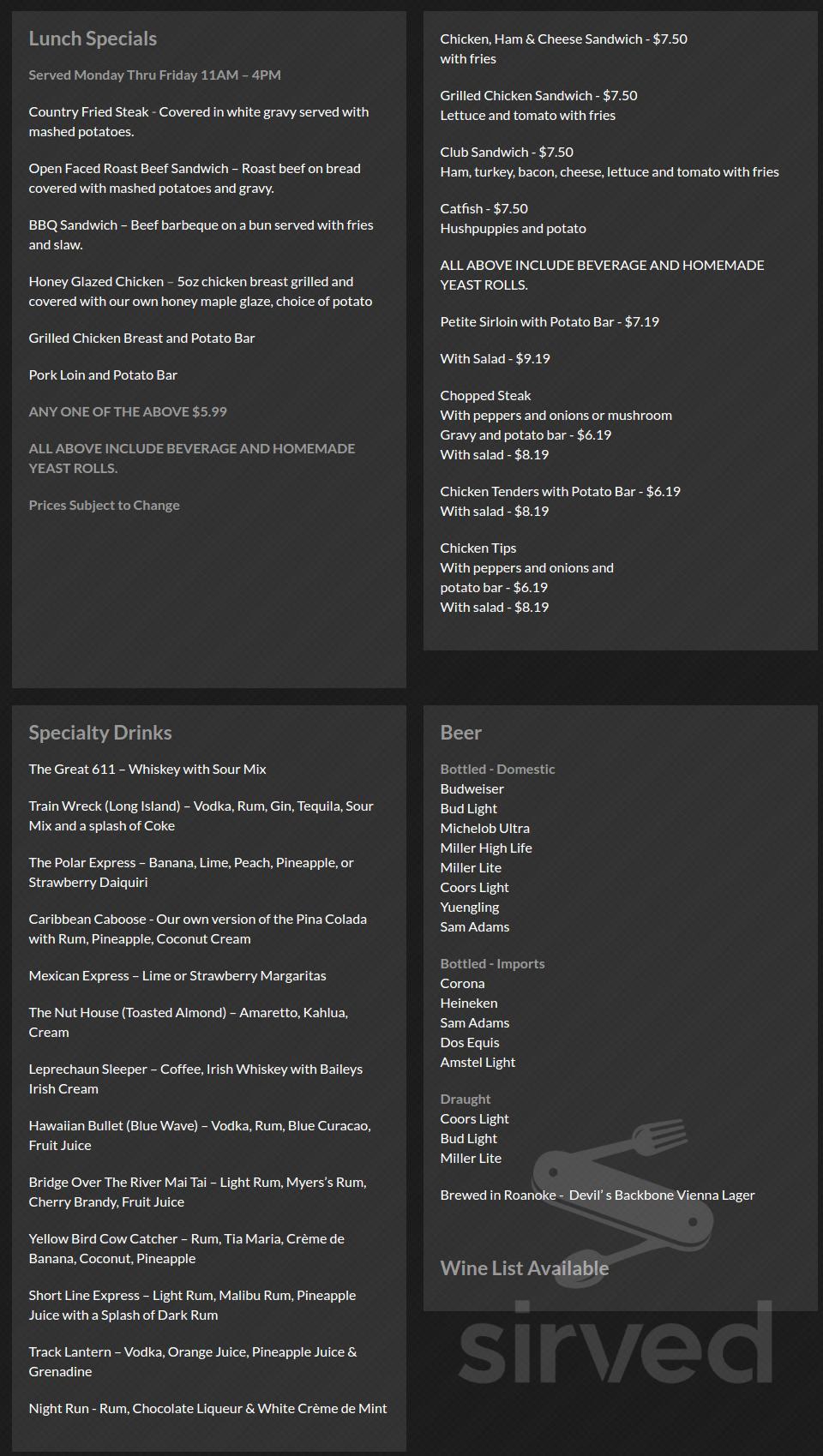 Menu for The Great 611 Steak Company in Roanoke, VA | Sirved