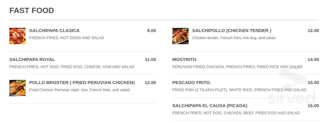 Menu - Miami FL's El Causa Peruvian Fast Food Truck | Sirved