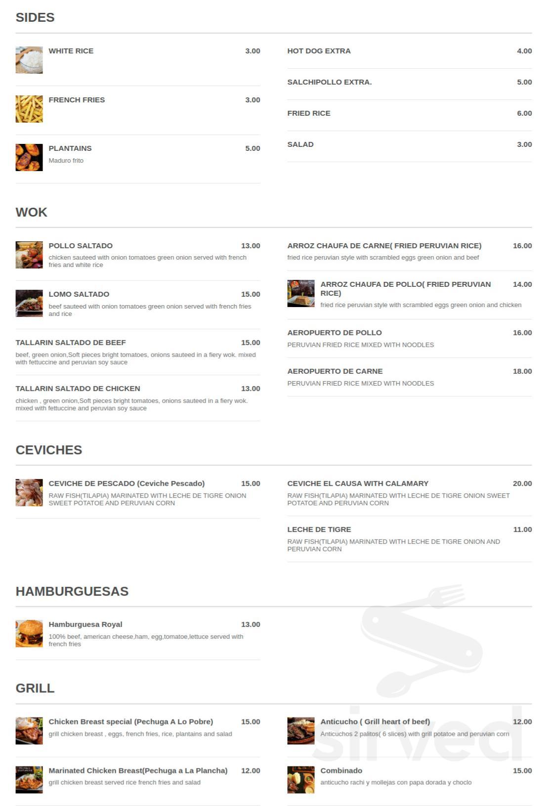 Menu - Miami FL's El Causa Peruvian Fast Food Truck | Sirved