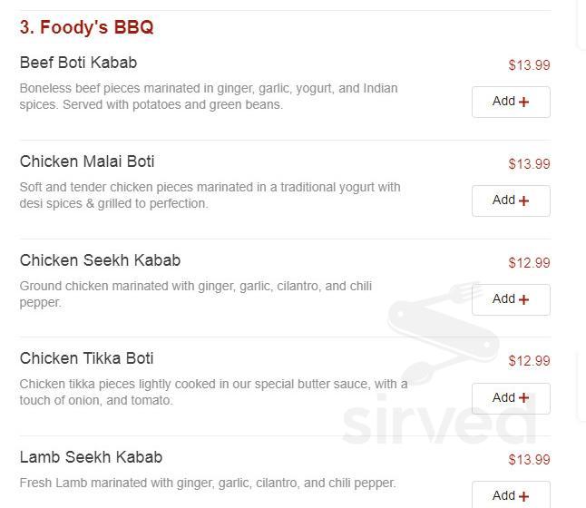 Menu - Renton WA's Foody moody halal Indian Pakistani cuisine | Sirved