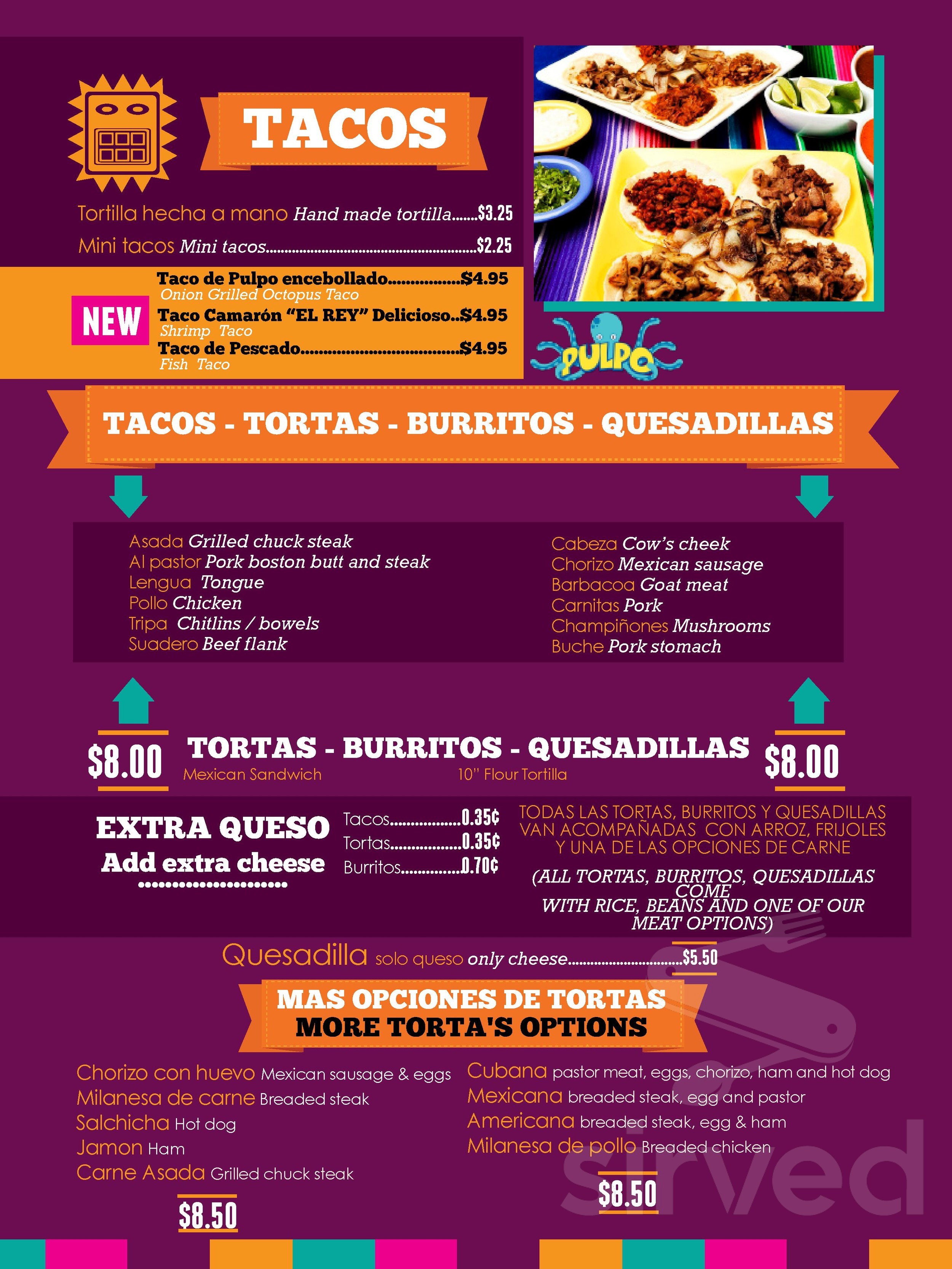 Menu - Doraville GA's El Rey Del Taco | Sirved
