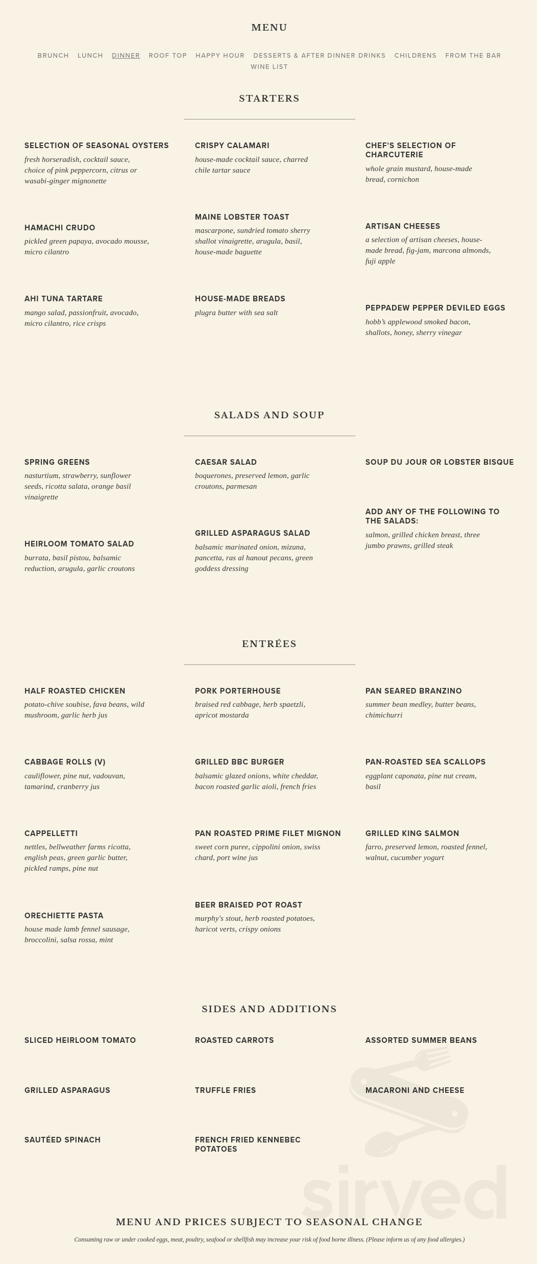 British Bankers Club menu in Menlo Park, California, USA