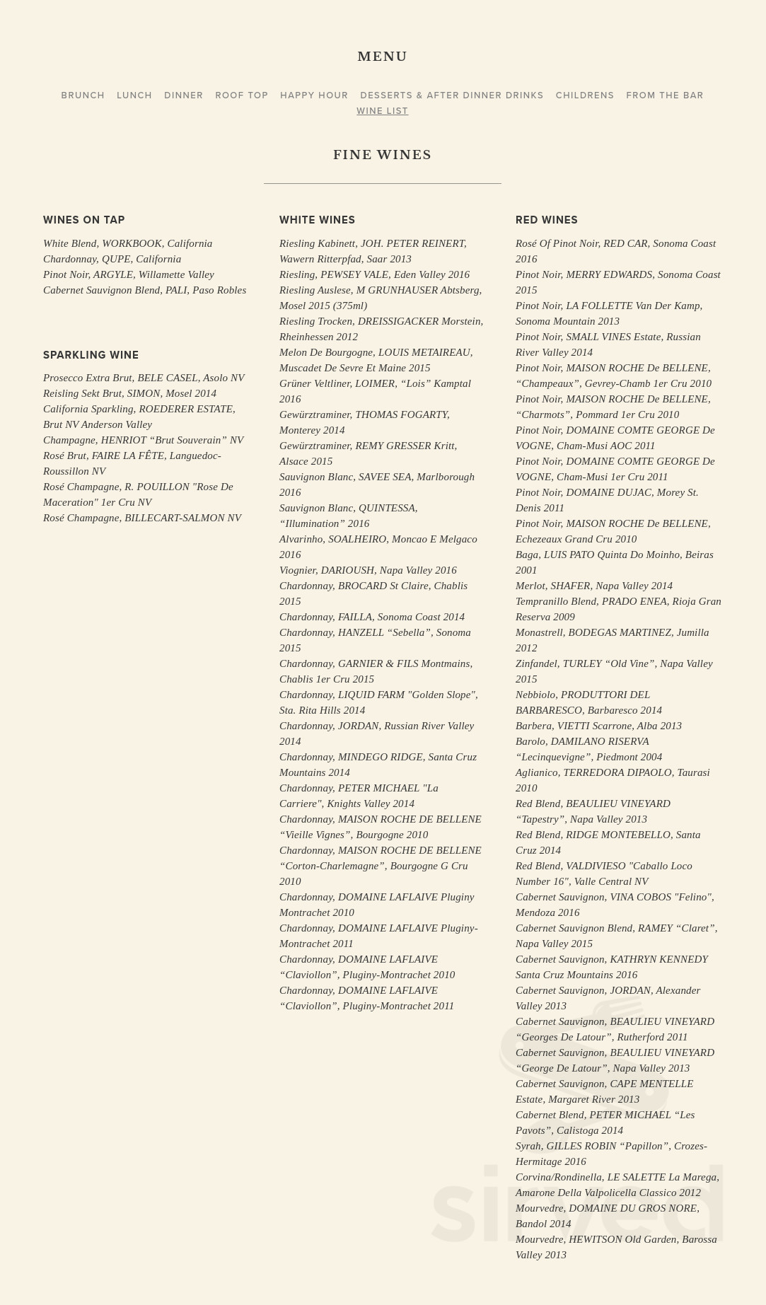 British Bankers Club menu in Menlo Park, California, USA