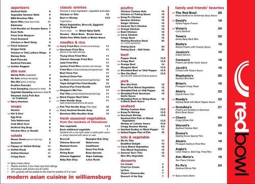 Red Bowl menu in Brooklyn, New York, USA