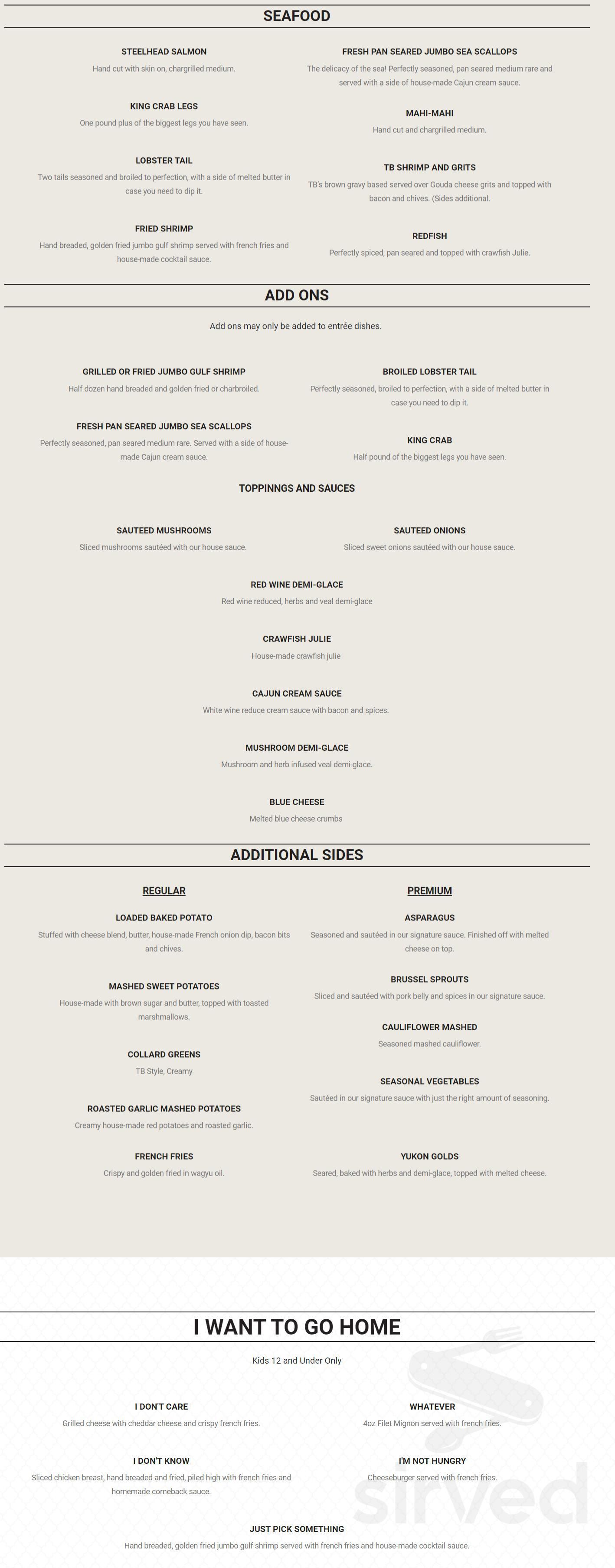 Tom Brown's Restaurant menu in Madison, Alabama, USA