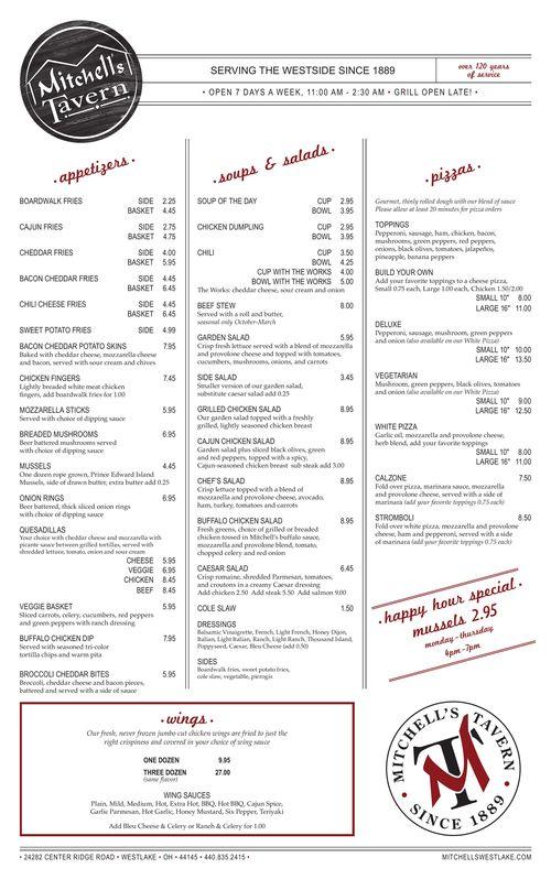 Mitchell's Tavern menu in Westlake, Ohio, USA