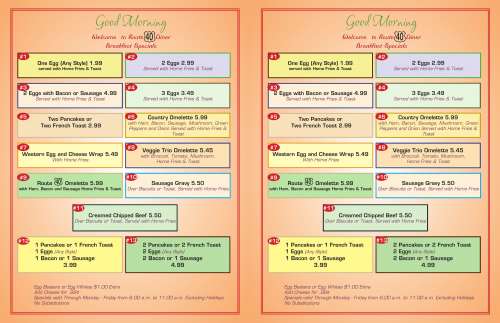 Route 40 Diner menu in Bear, Delaware, USA