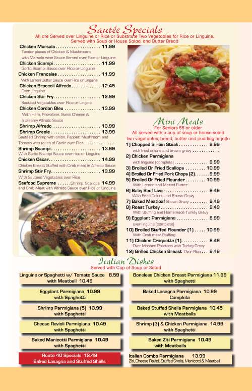 Route 40 Diner menu in Bear, Delaware, USA