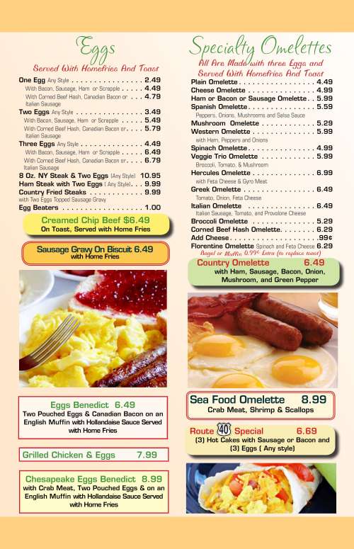 Route 40 Diner menu in Bear, Delaware, USA