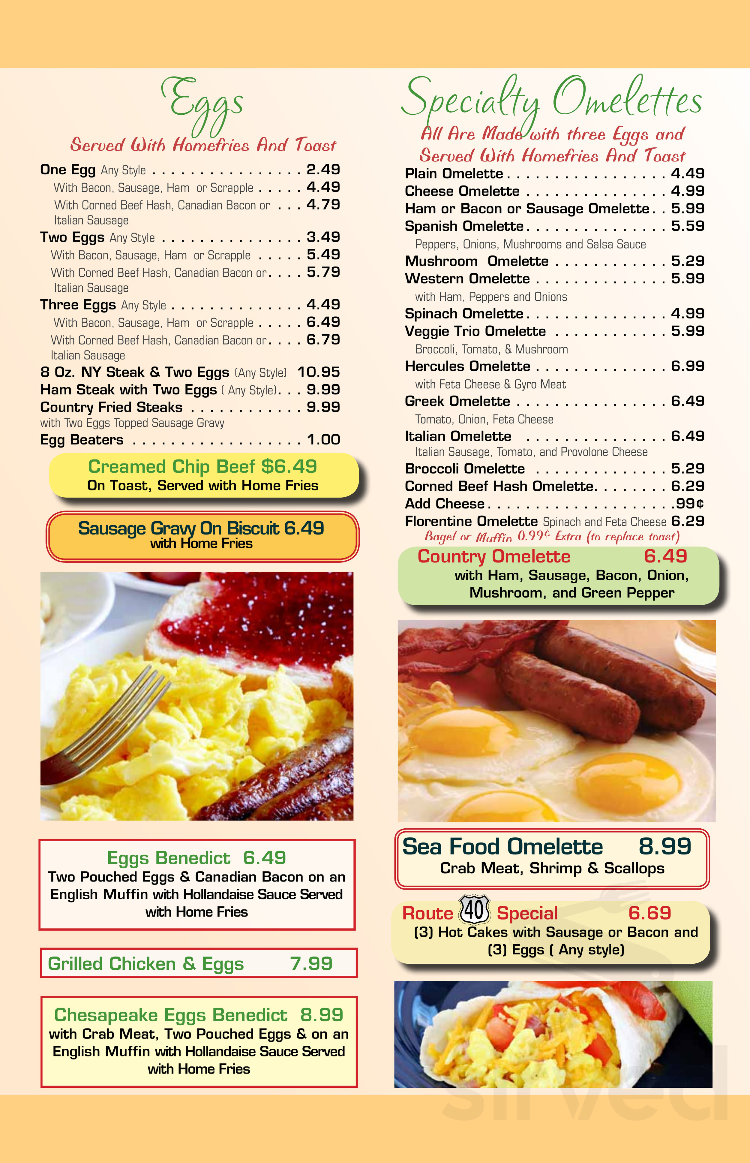 Route 40 Diner menu in Bear, Delaware, USA