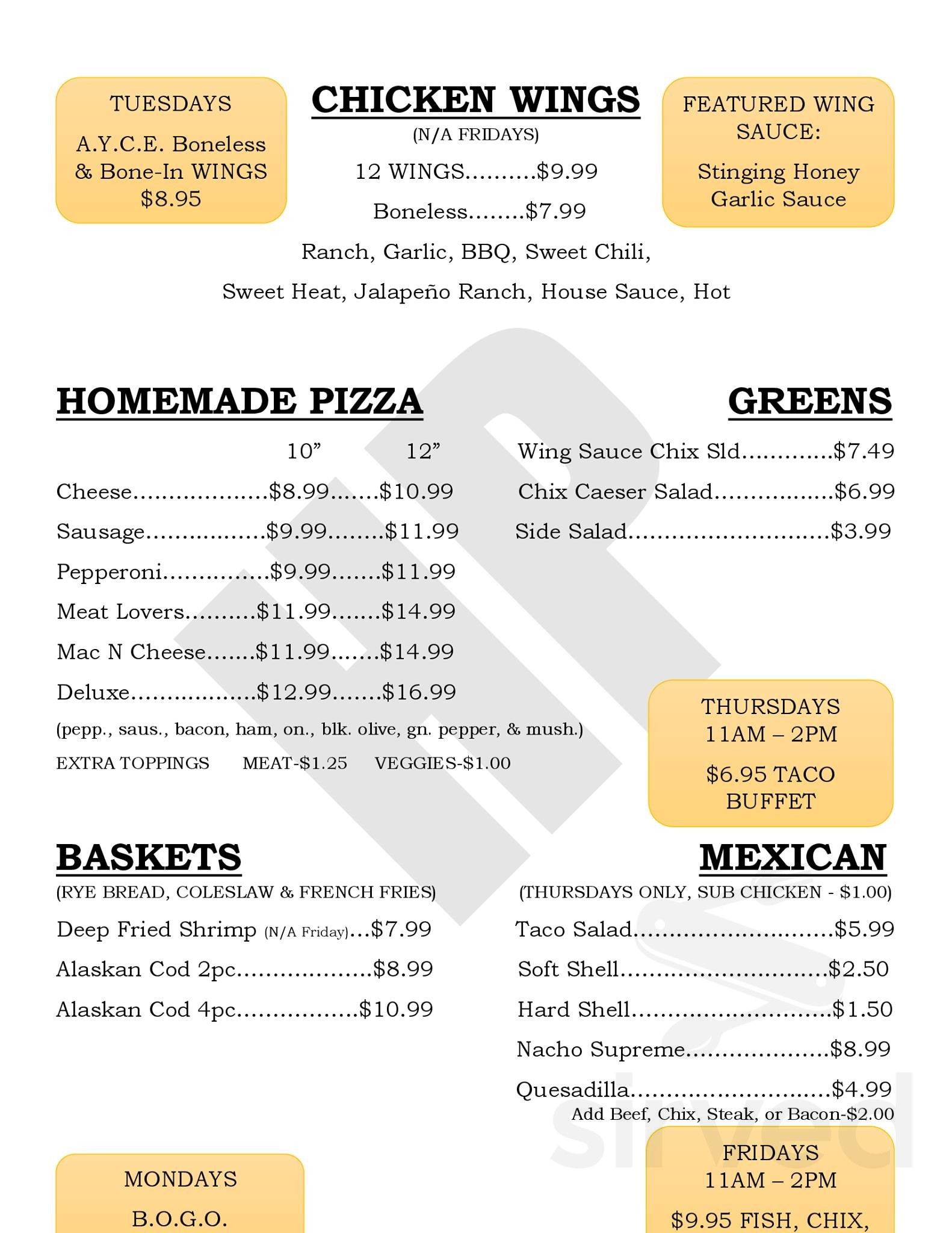 The Hitching Post menu in Manchester, Wisconsin, USA