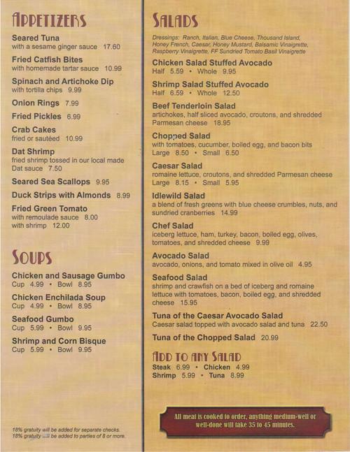 The Atchafalaya Restaurant | Idlewild Golf Course menu in Patterson ...