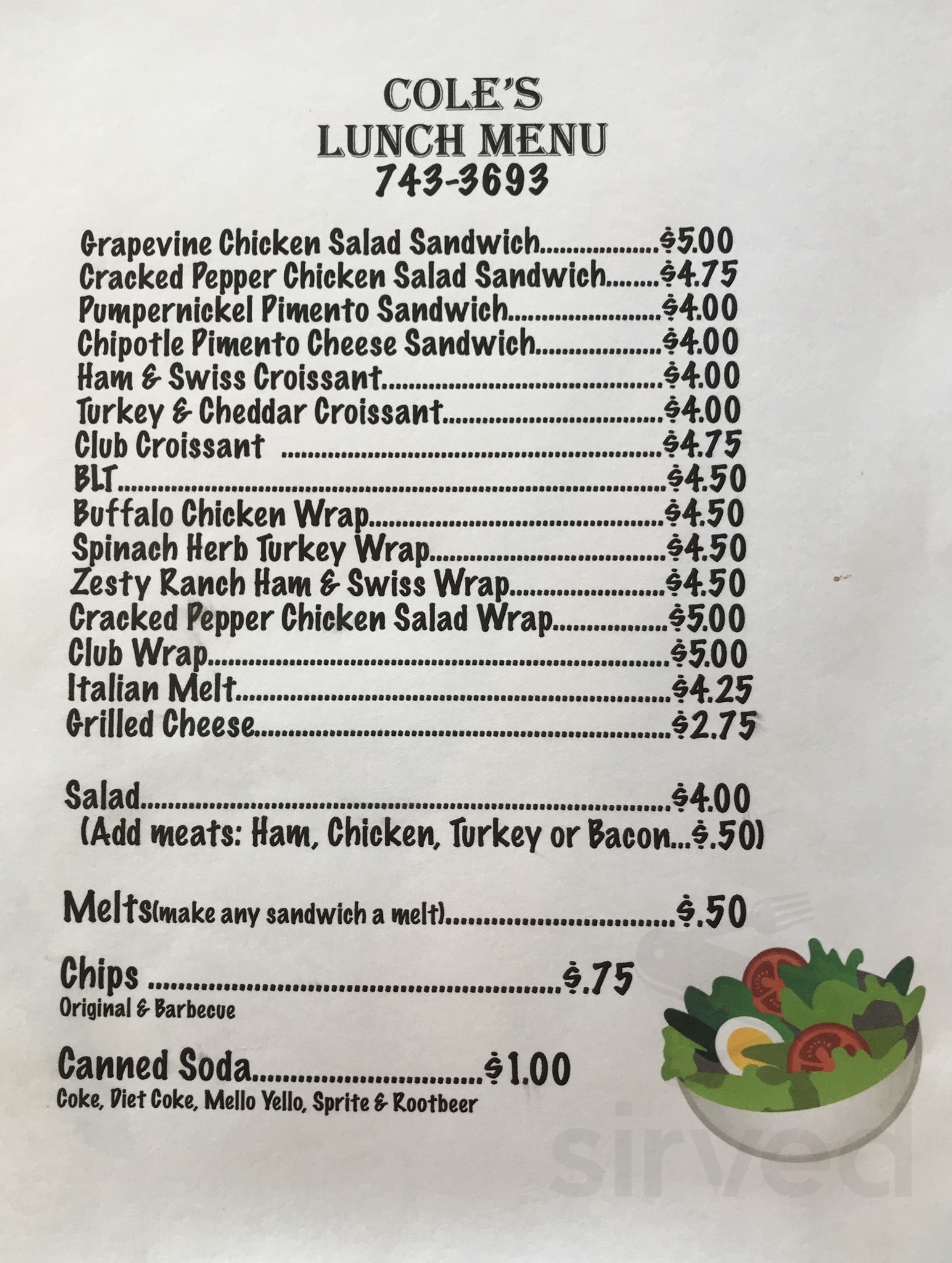 Cole's Ice Cream & Coffee menus in Monroeville, Alabama, United States
