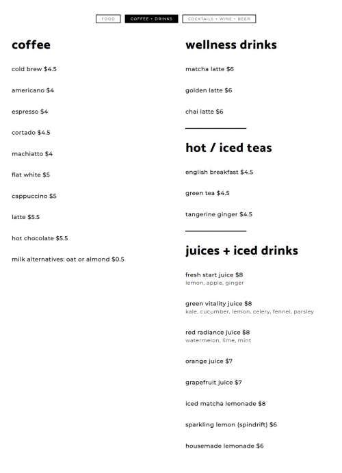 Banter NYC menu in New York, New York, USA
