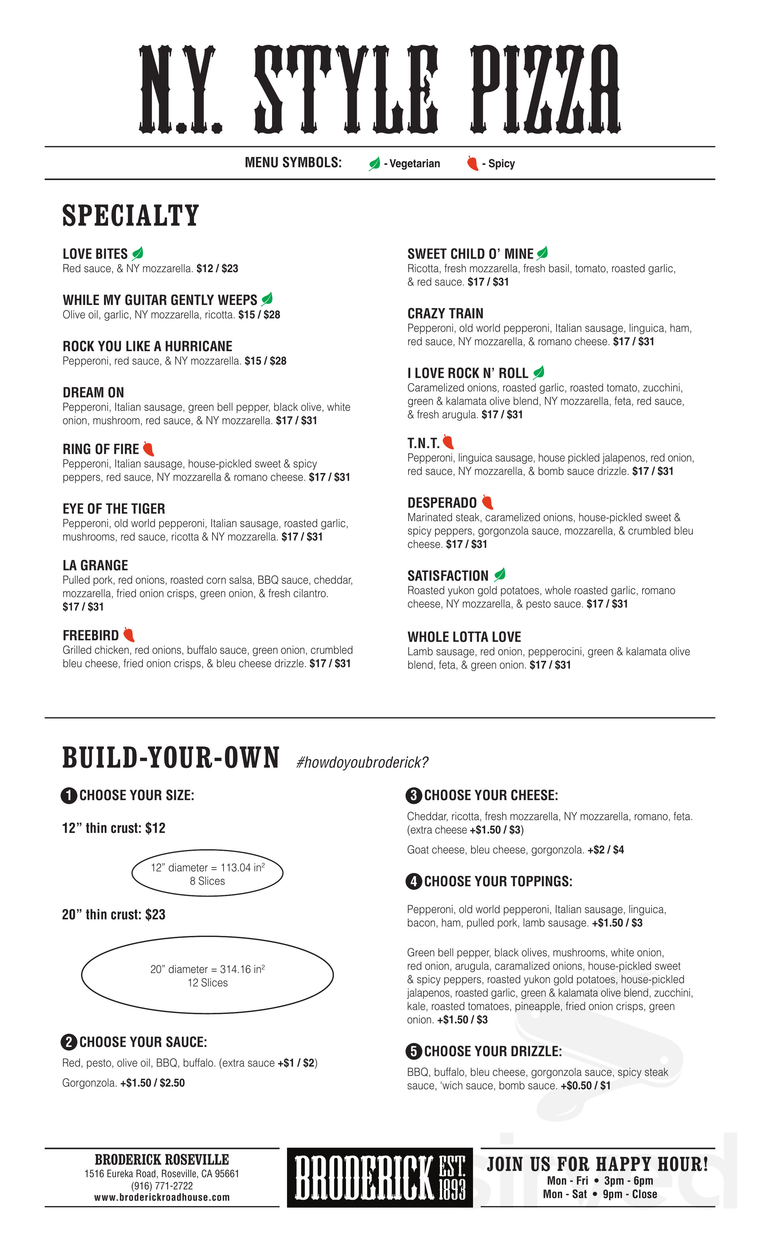 Broderick Roadhouse menu in Walnut Creek, California, USA