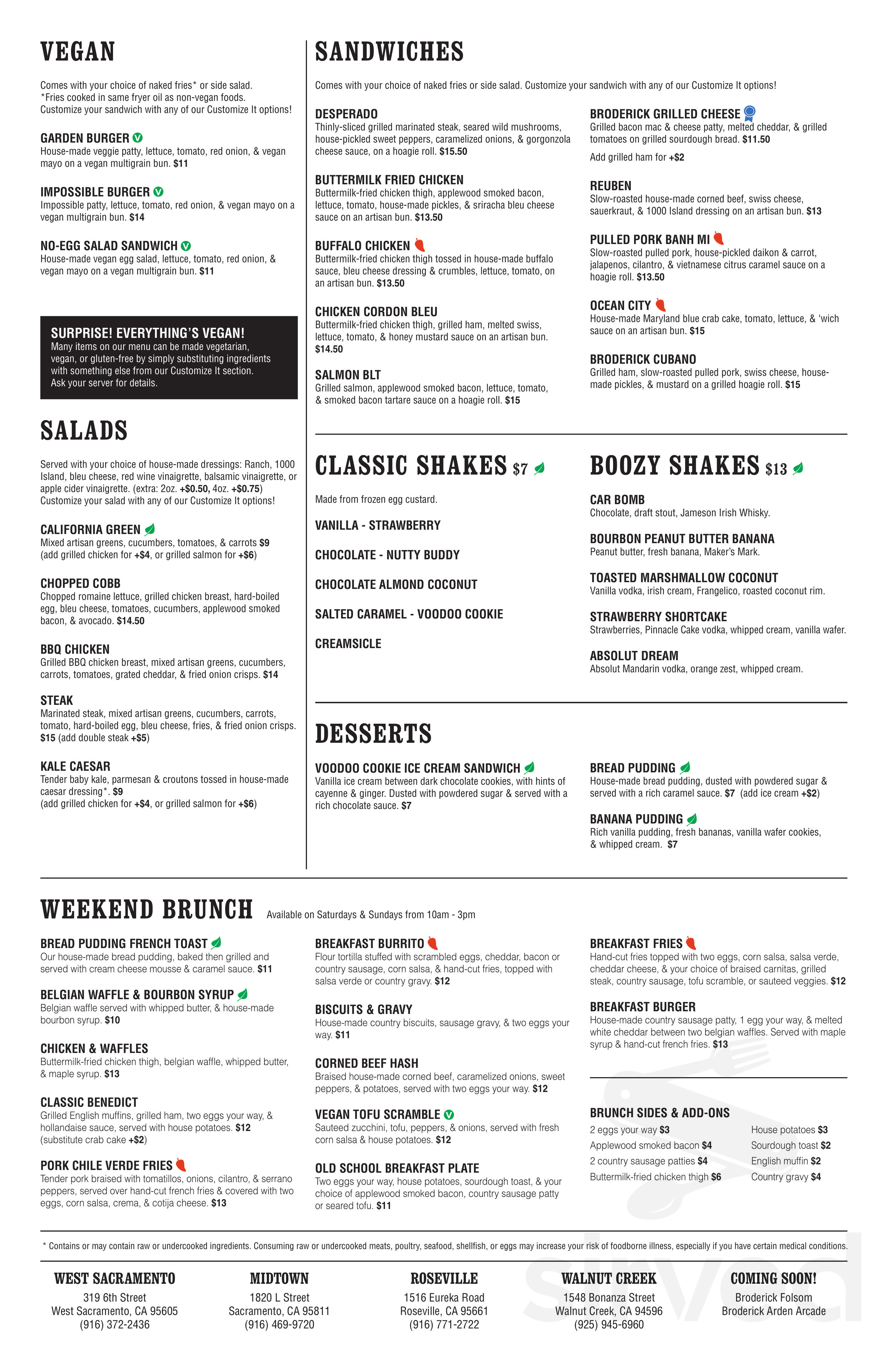 Menu for 1893 By Broderick Roadhouse in West Sacramento, CA | Sirved