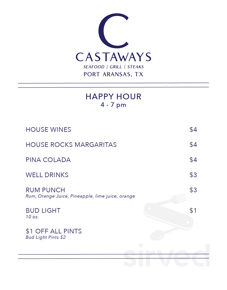 Castaway’s Seafood & Grill menus in Port Aransas, Texas, United States