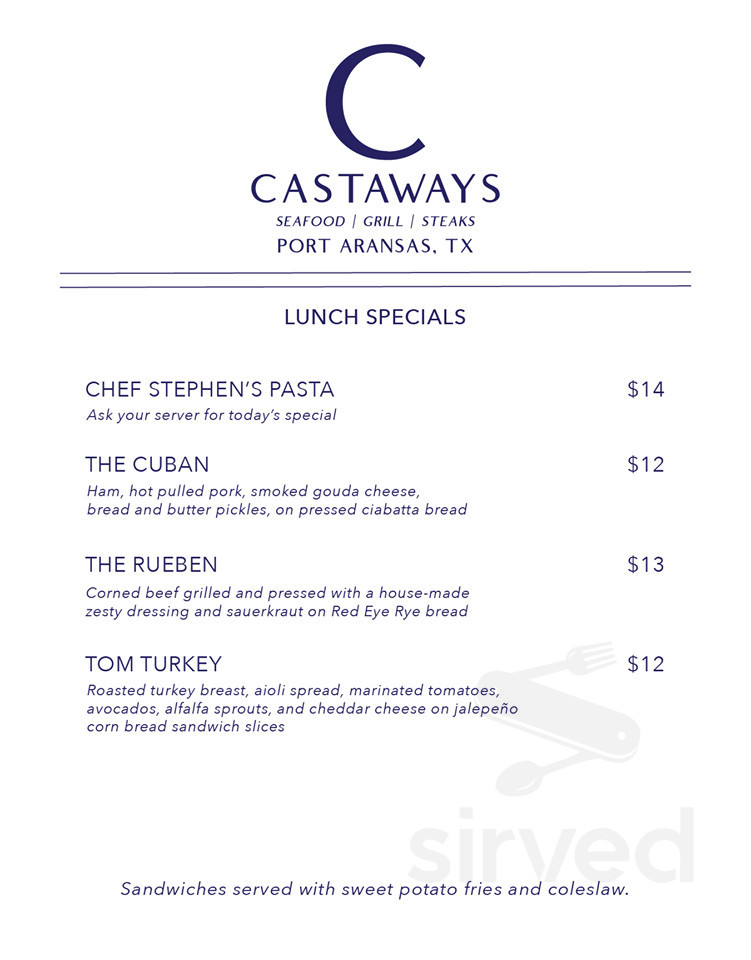 Castaway’s Seafood & Grill menus in Port Aransas, Texas, United States